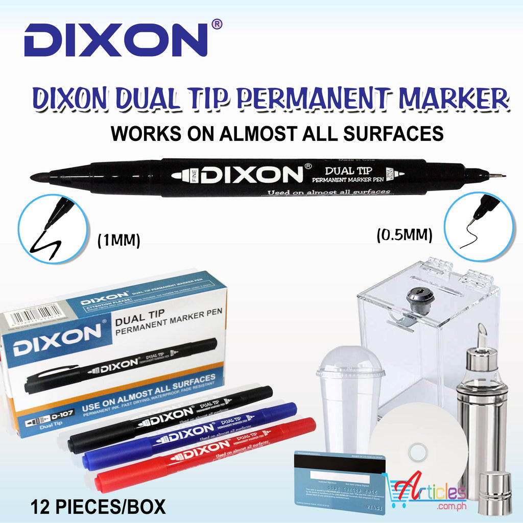 DIXON Permanent Marker Dual Tip 2-1 Twin Marker 12 pieces per Box ...