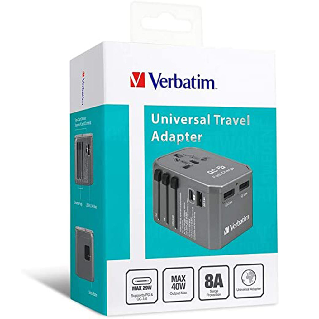 Verbatim 4 Port Universal Travel Charger Adapter Type C Port USB Port ...
